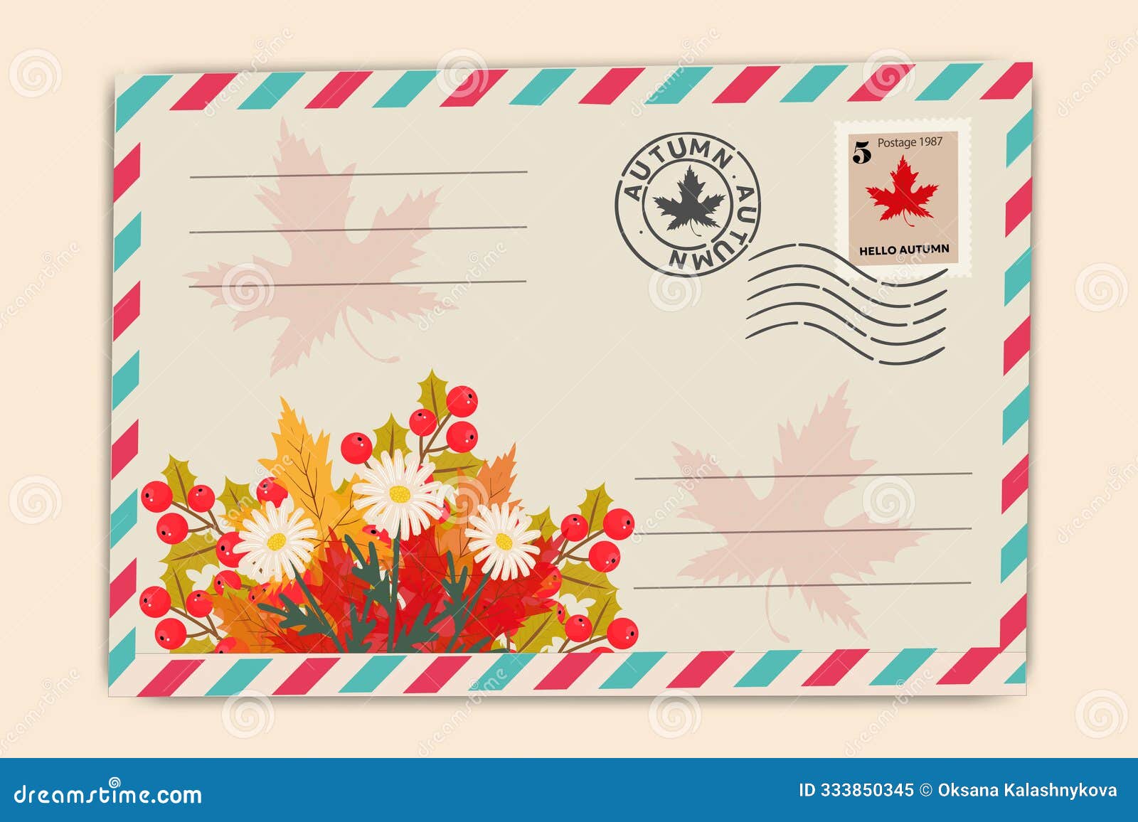 Autumn Envelope. Minimalistic Envelope Design with Floral Illustration ...