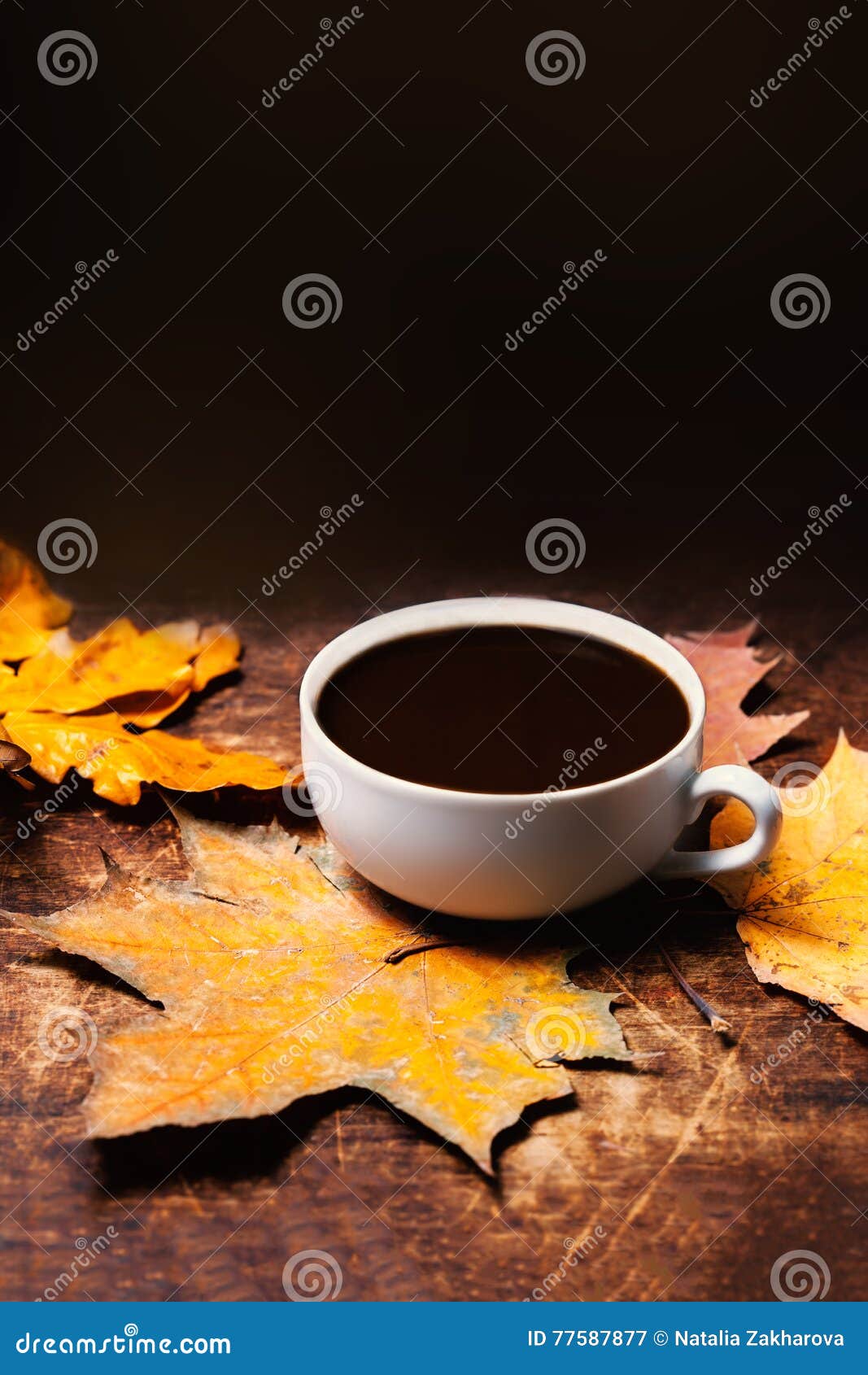Autumn Fall Background with Maple Leaves and Cup of Black Coffe Stock ...