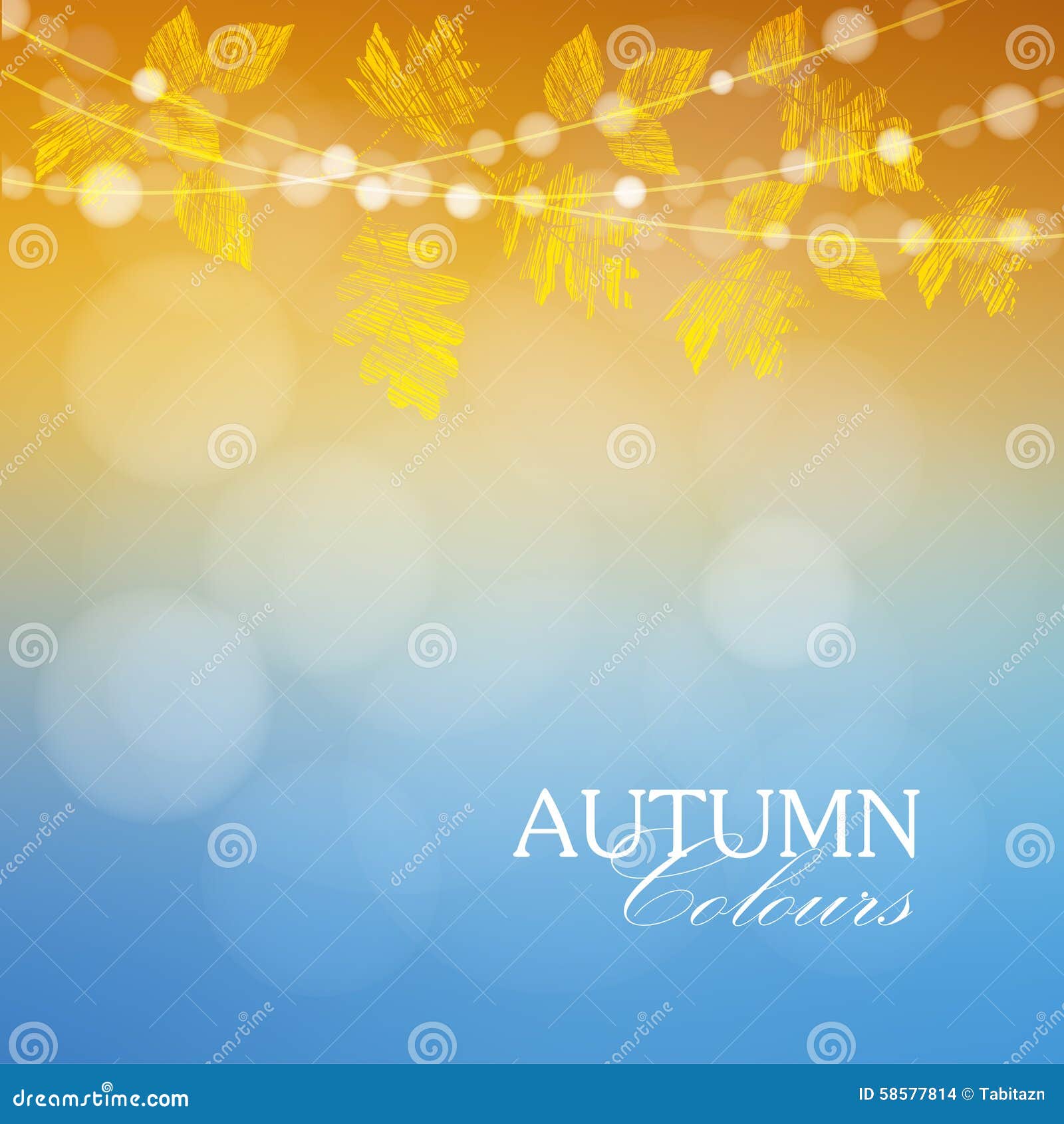 Autumn, Fall Background with Maple and Oak Leaves and Lights, Stock ...