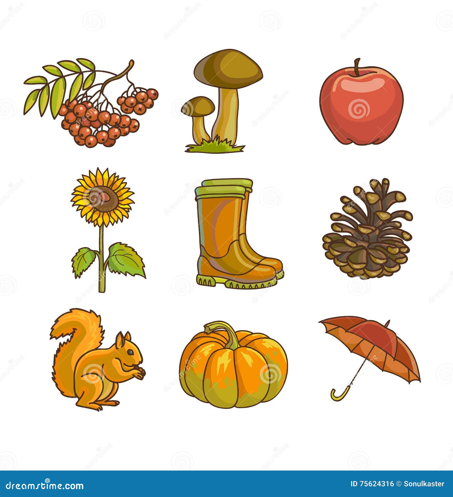 Autumn or Fall Icon and Objects Set for Design. Stock Vector ...