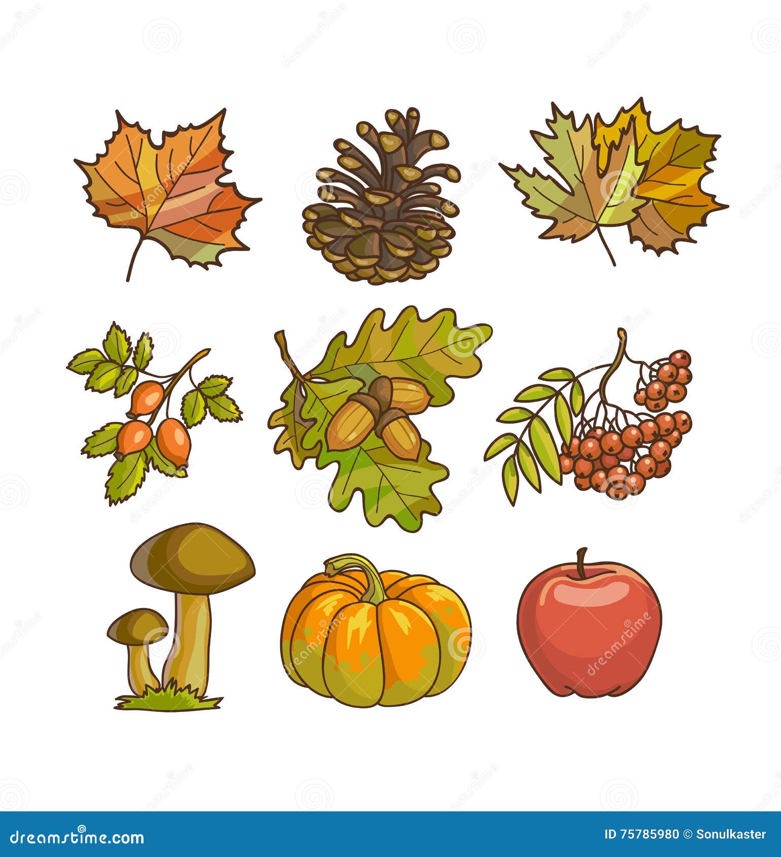 Autumn or Fall Icon and Objects Set for Design. Stock Vector ...