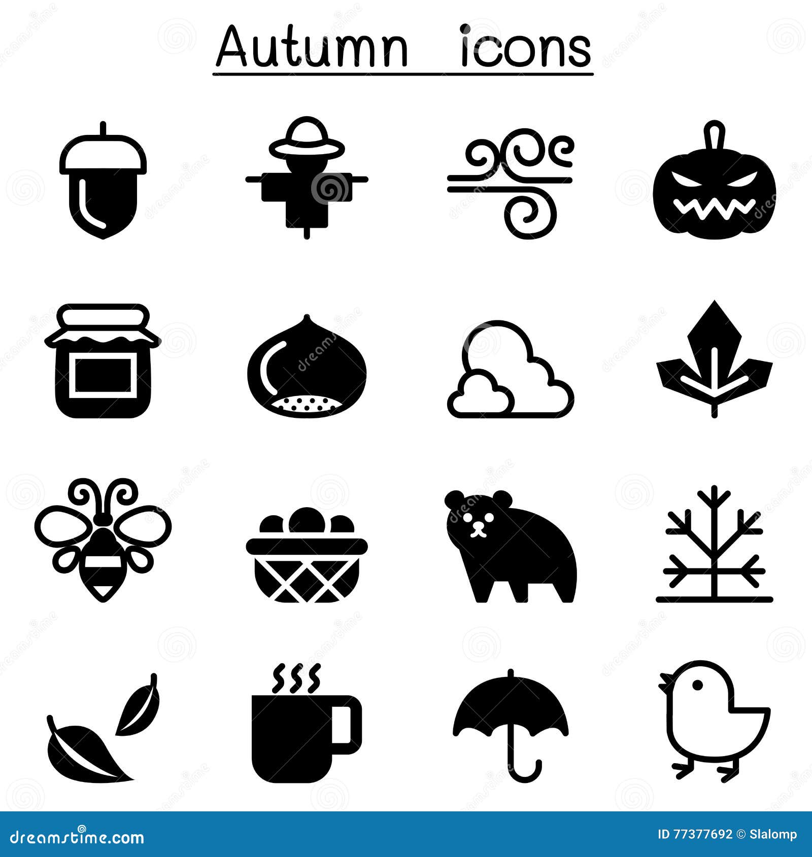 Autumn & Fall icon set stock illustration. Illustration of fall - 77377692