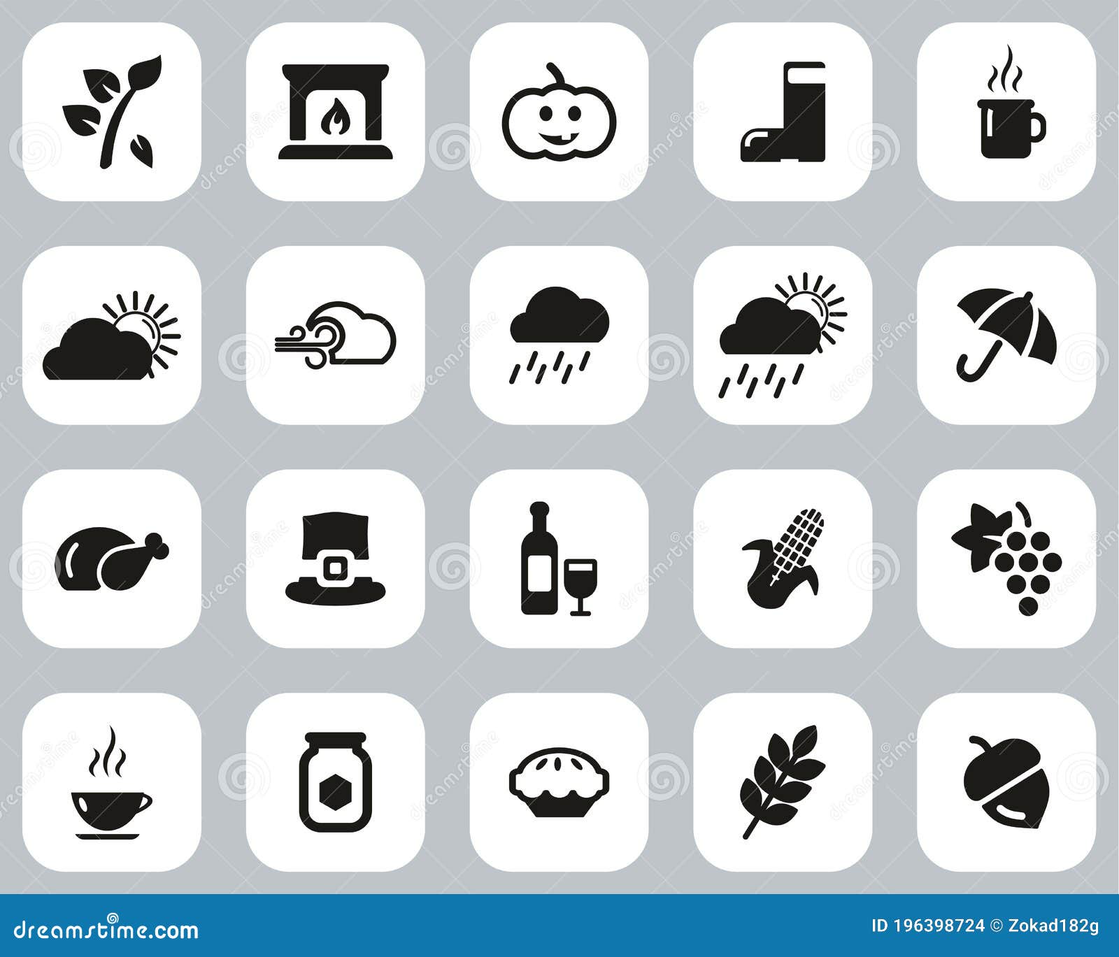 Autumn or Fall Icons Black & White Flat Design Set Big Stock Vector ...