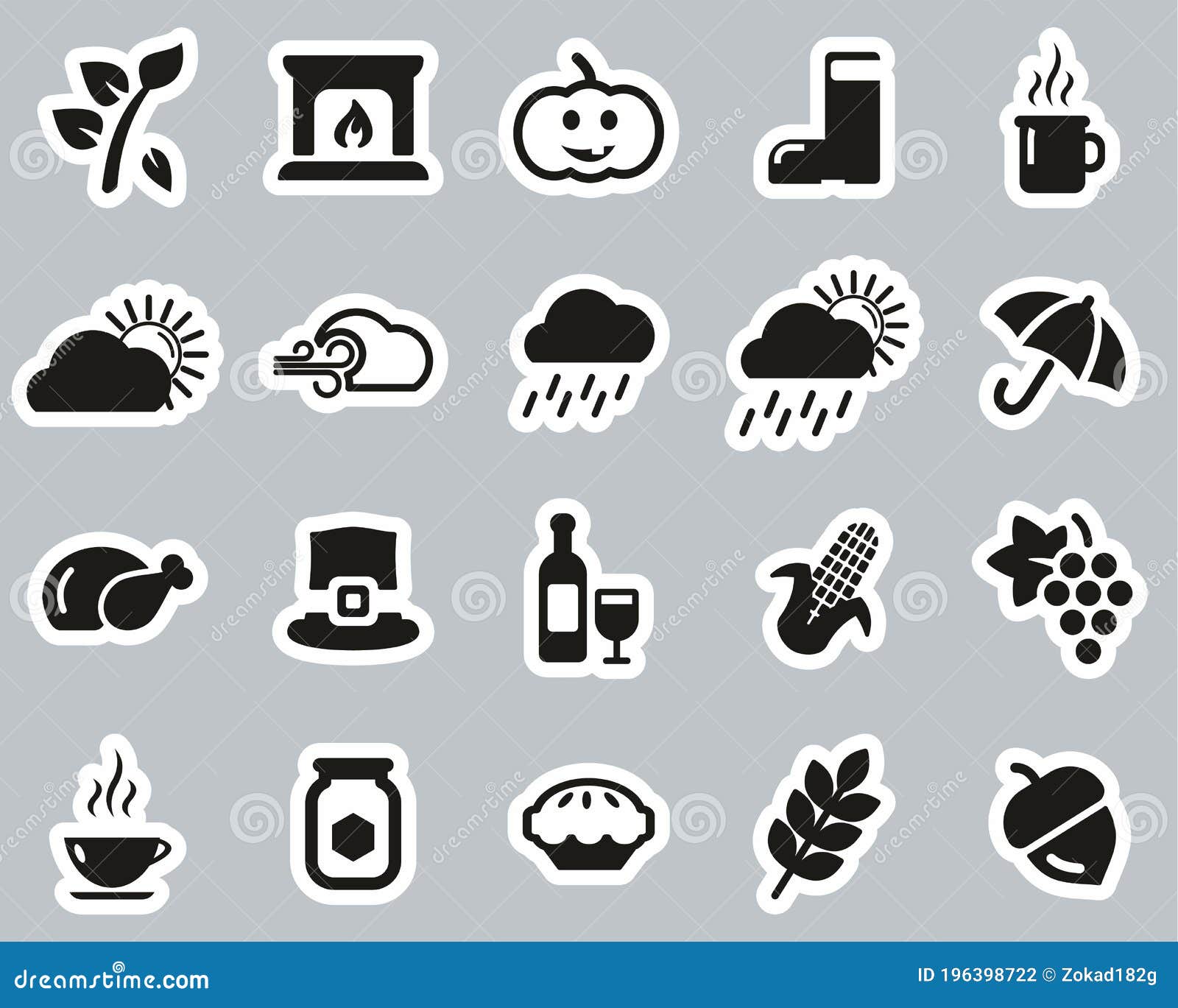 Autumn or Fall Icons Black & White Sticker Set Big Stock Vector ...