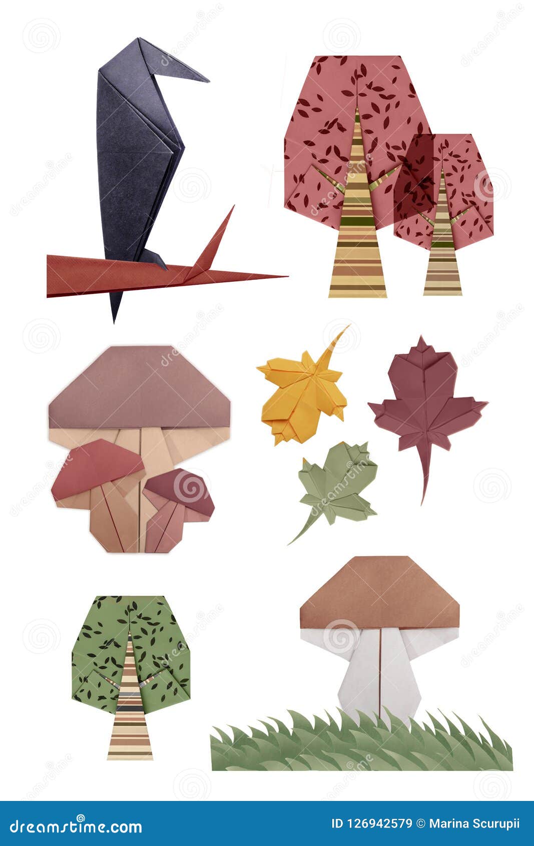 Autumn Fall Origami Isolated Set on a White Stock Illustration ...