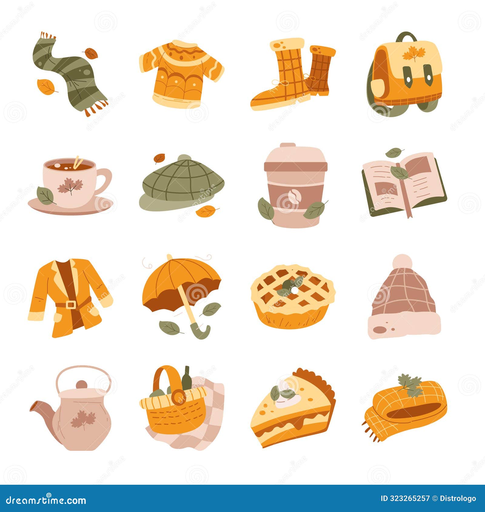 Autumn Fall Season Vector Illustration Collection. Autumn Object ...