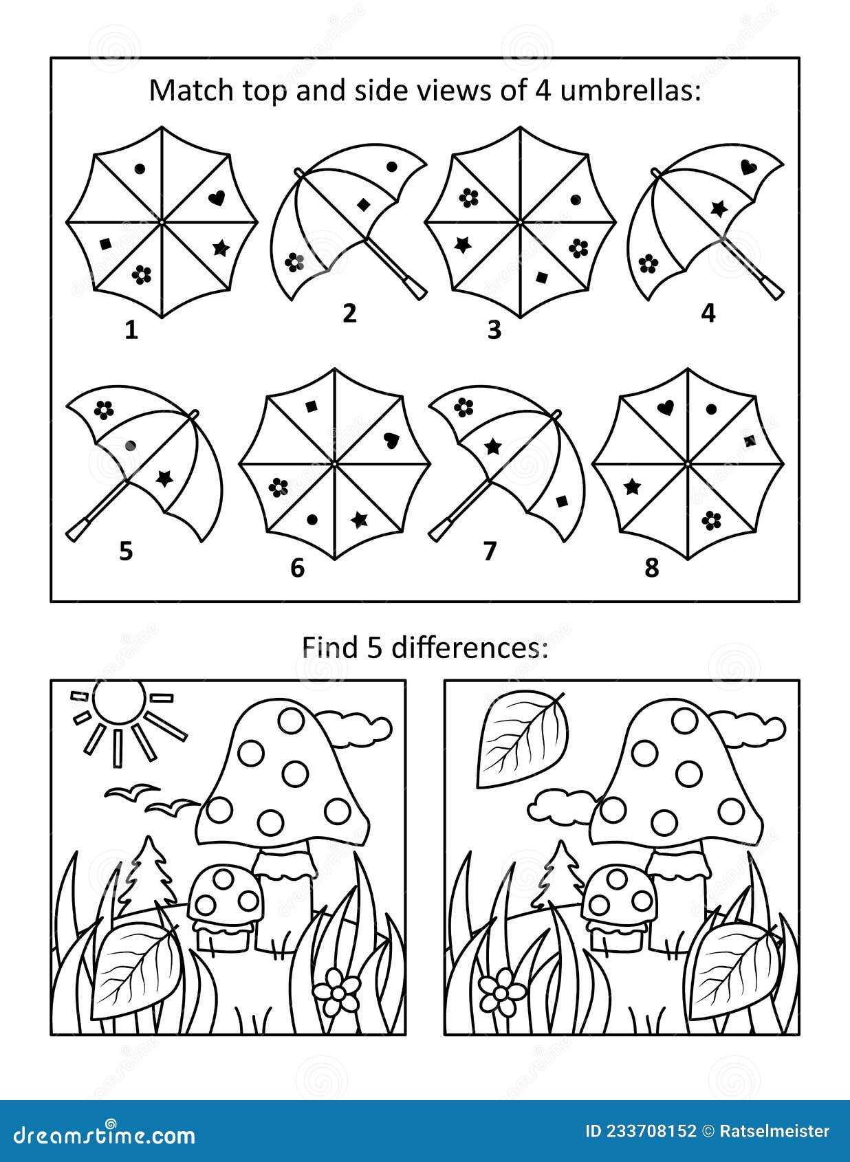 Autumn or Fall Themed Puzzle Page with 2 Puzzles: Find Differences with ...