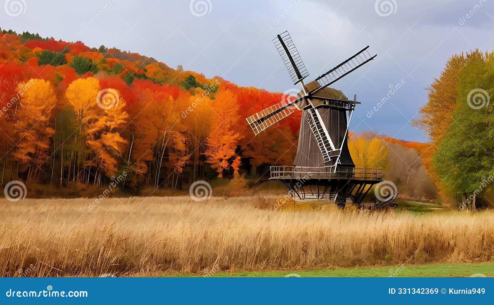 An Oldfashioned Windmill Spinning Lazily In A Vibrant Sky. AI ...