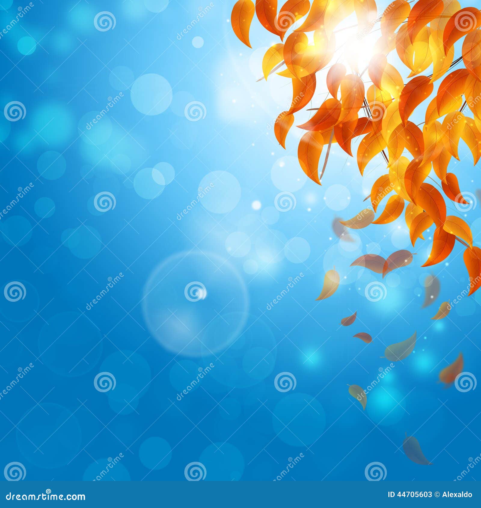 Autumn Falling Leaves on Blue Background Stock Illustration ...