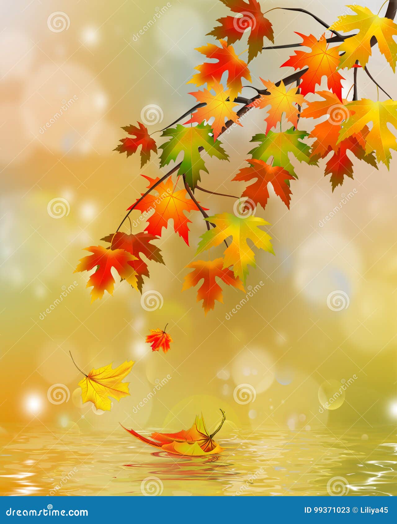Autumn, Falling Leaves with Reflection Stock Illustration ...