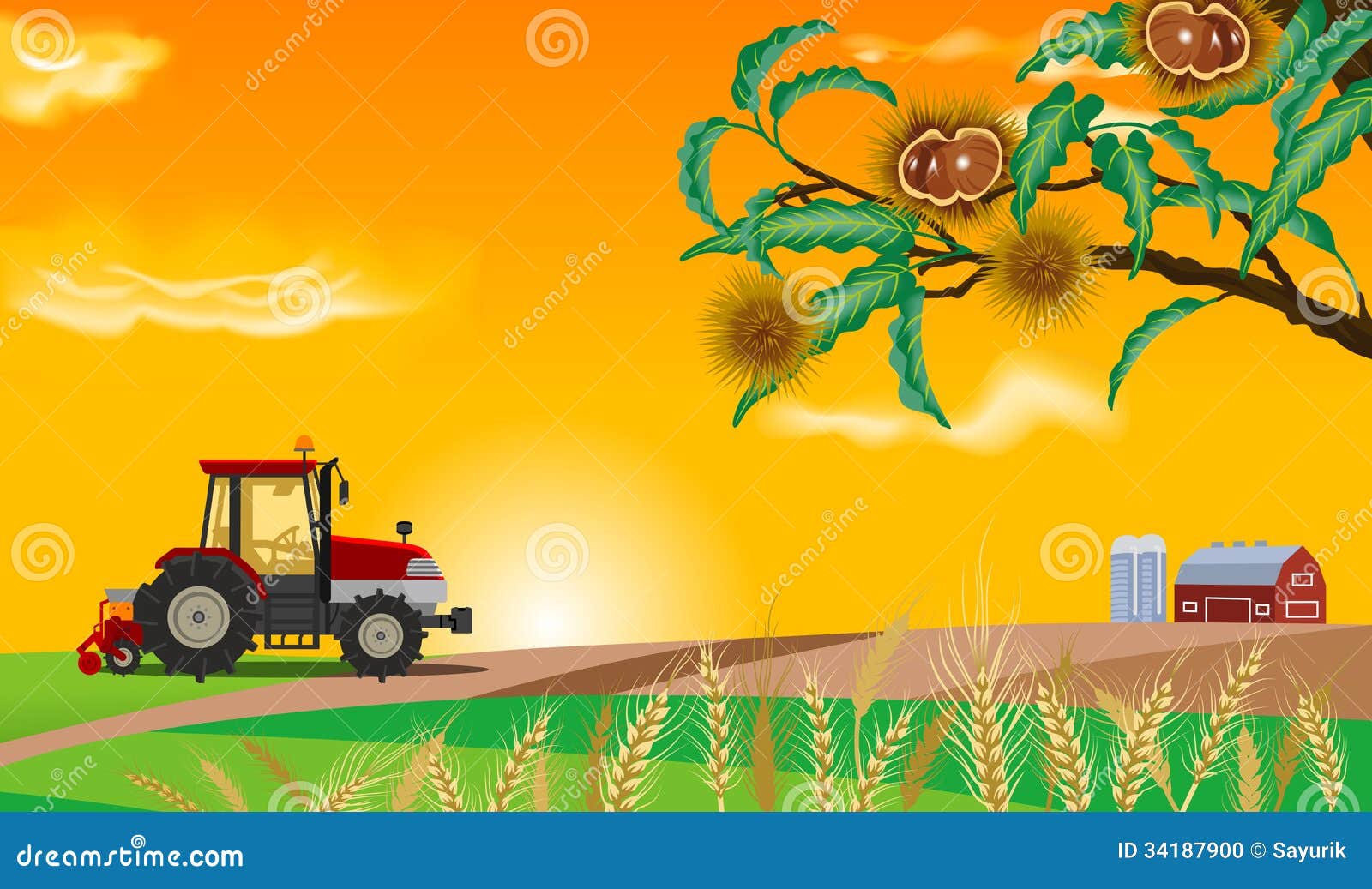 Autumn Farm vector illustratie. Illustration of mout - 34187900