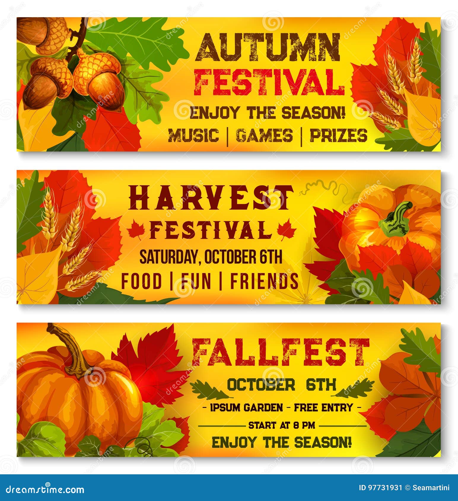 Autumn Festival Or Harvest Picnic Vector Banners Stock Vector