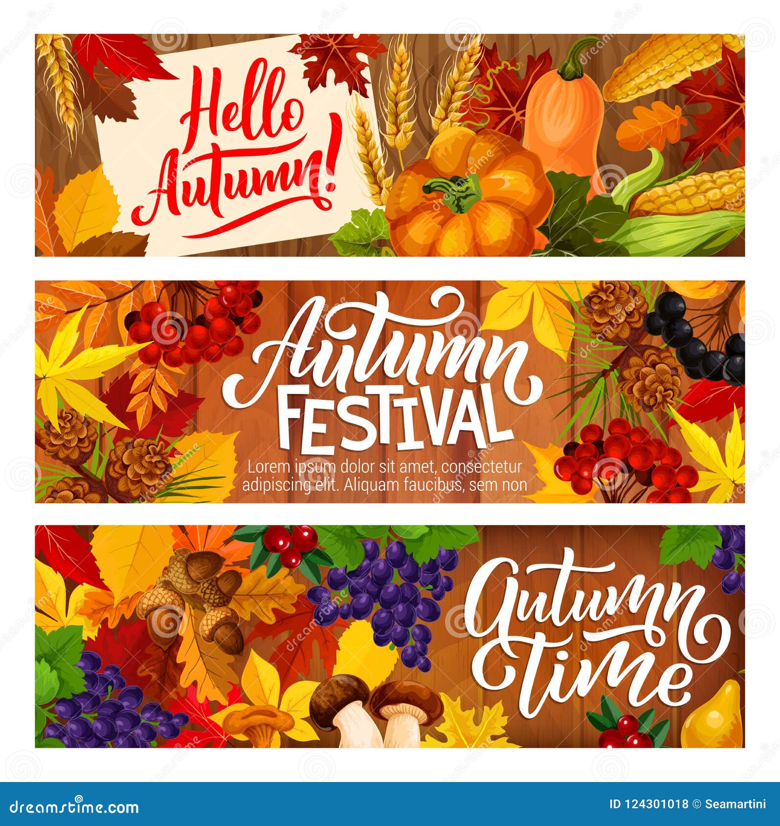 Autumn Festival Vegetable Berry Harvest Banners Stock Vector