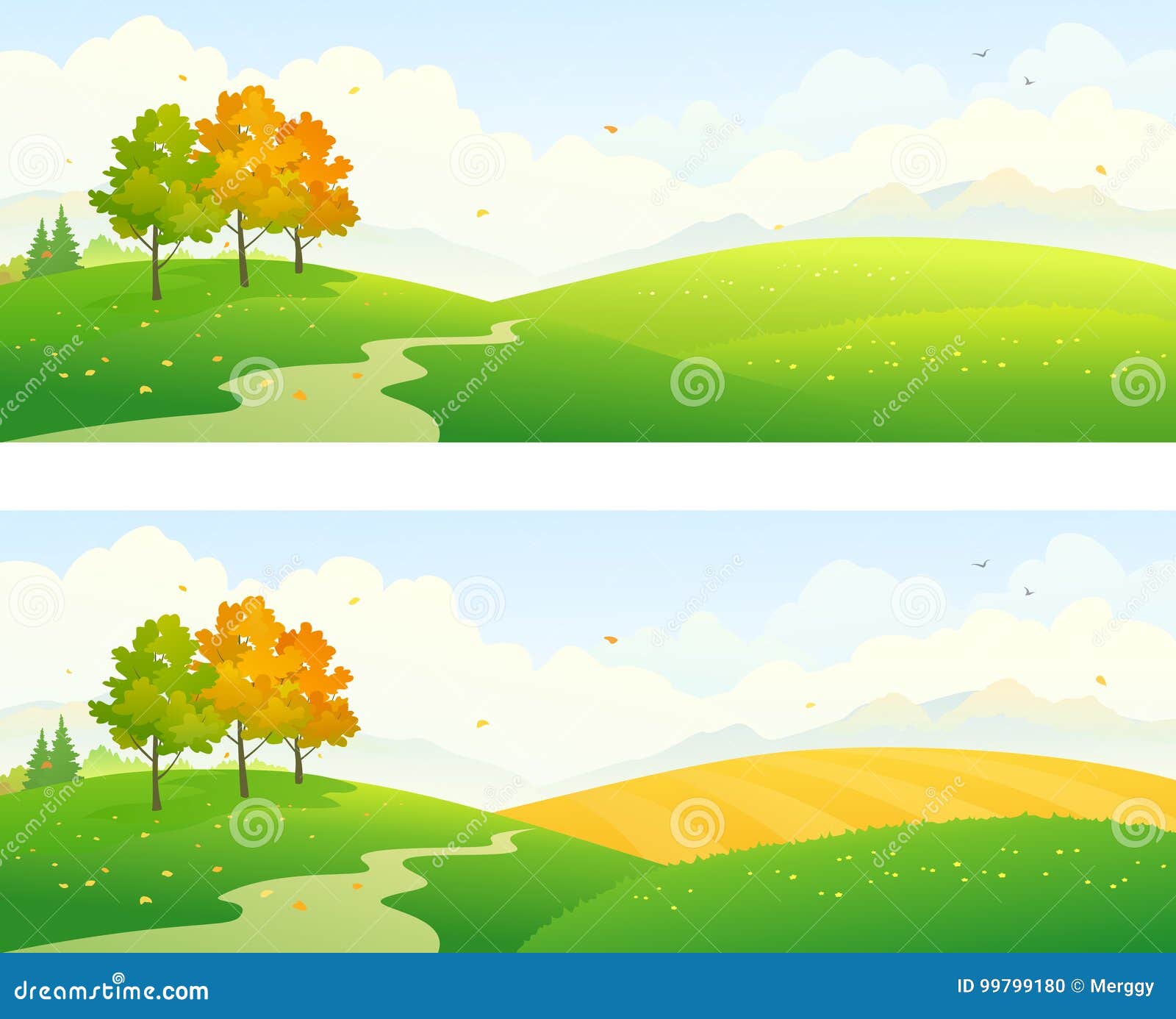 Autumn fields panoramic stock vector. Illustration of hill - 99799180