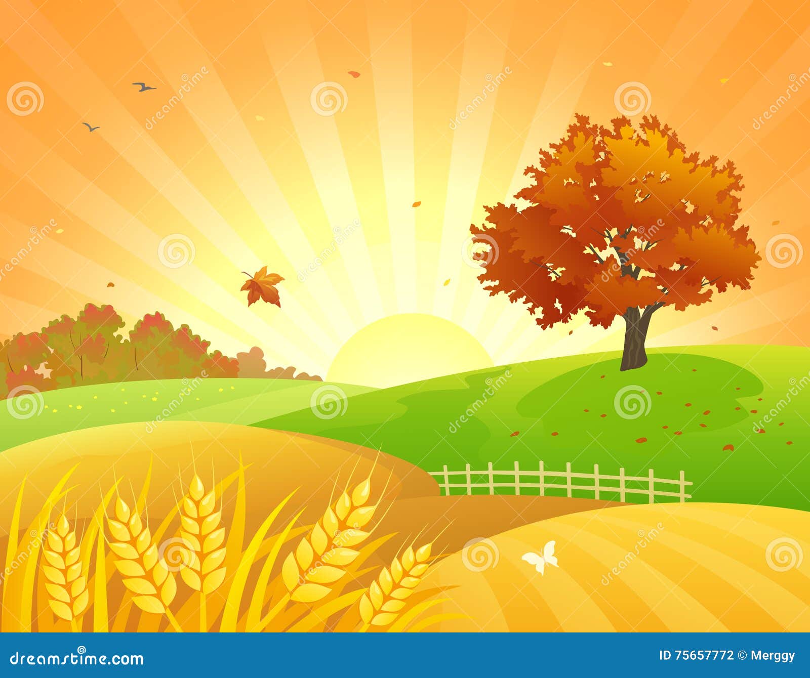 Autumn fields sunset stock vector. Illustration of autumnal - 75657772