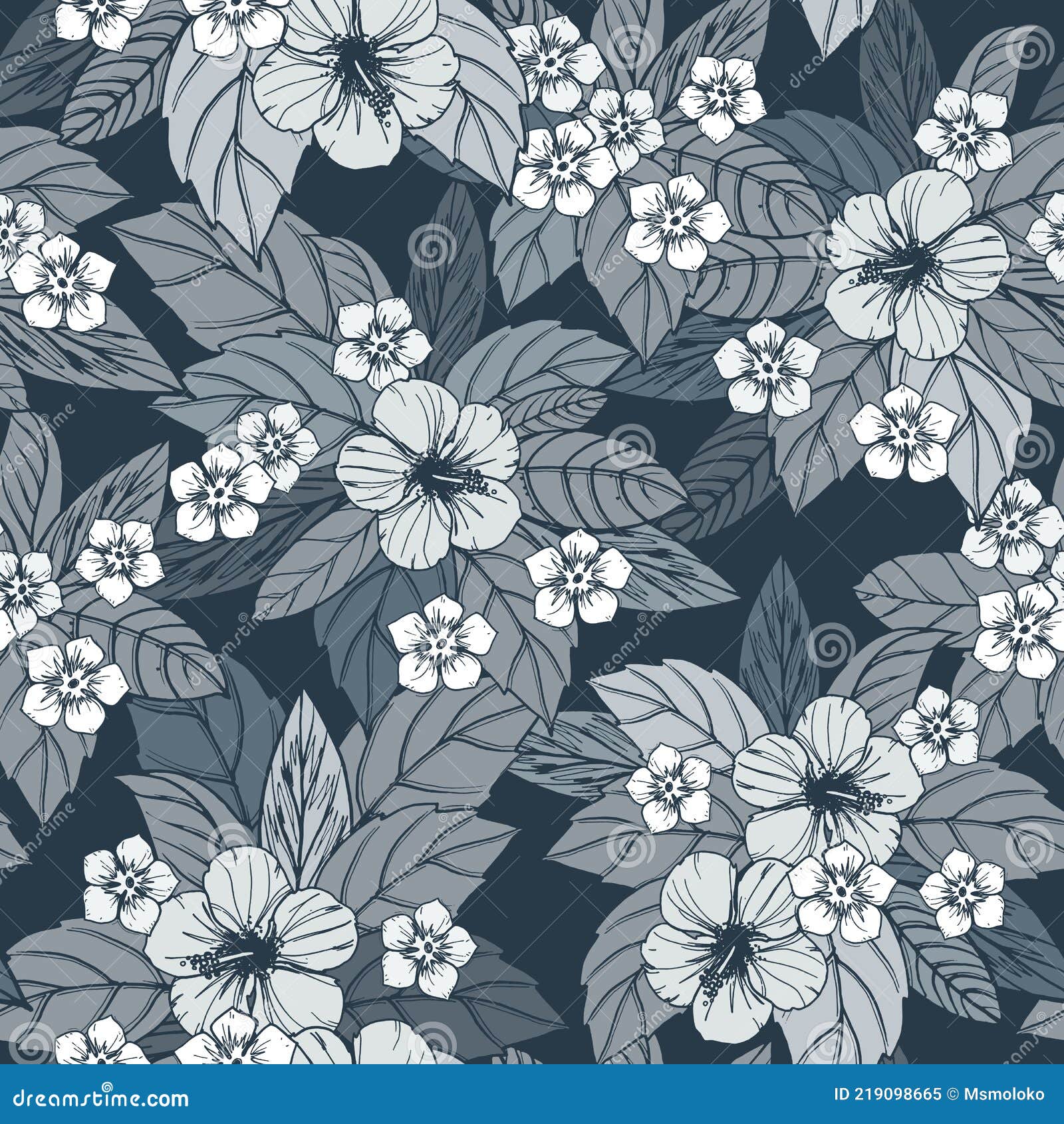 Autumn Floral Seamless Pattern with Hibiscus Flowers. Stock Vector ...