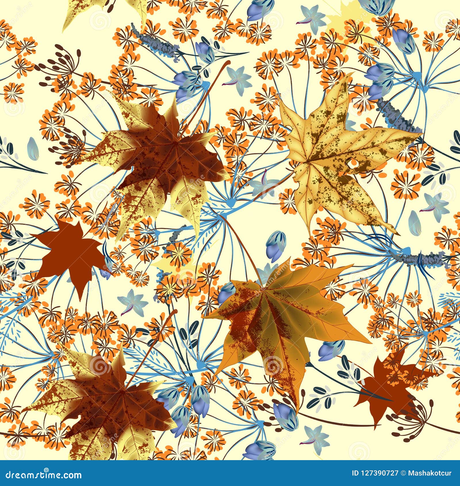 Autumn Floral Vector Pattern in Vintage Style for Fabric Design Stock ...