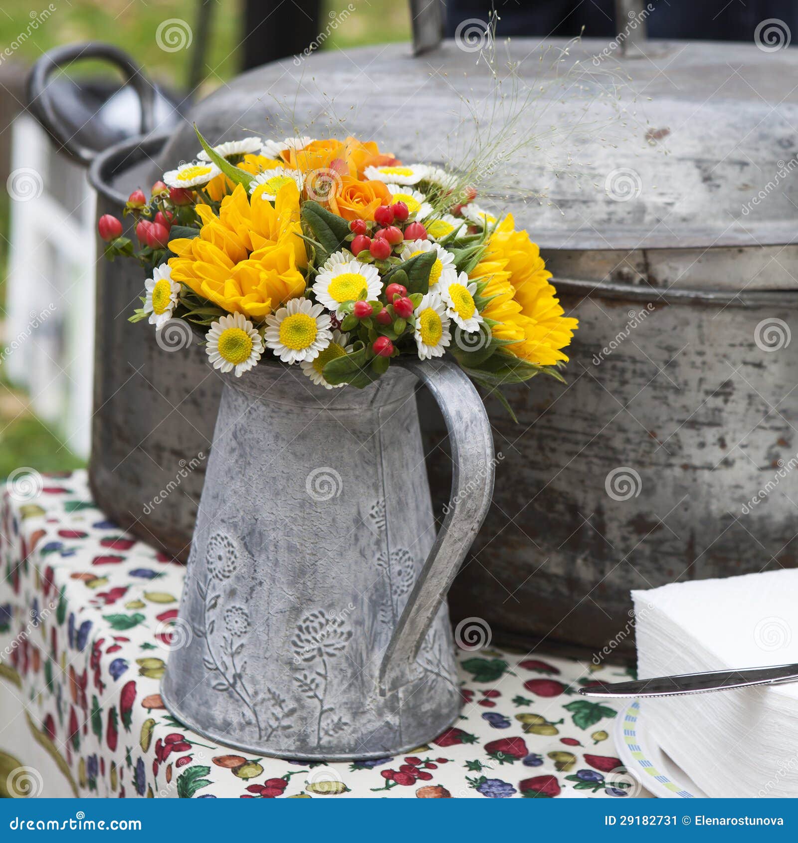 Autumn Flowers in an Aluminum Pitcher Stock Image - Image of mesh ...