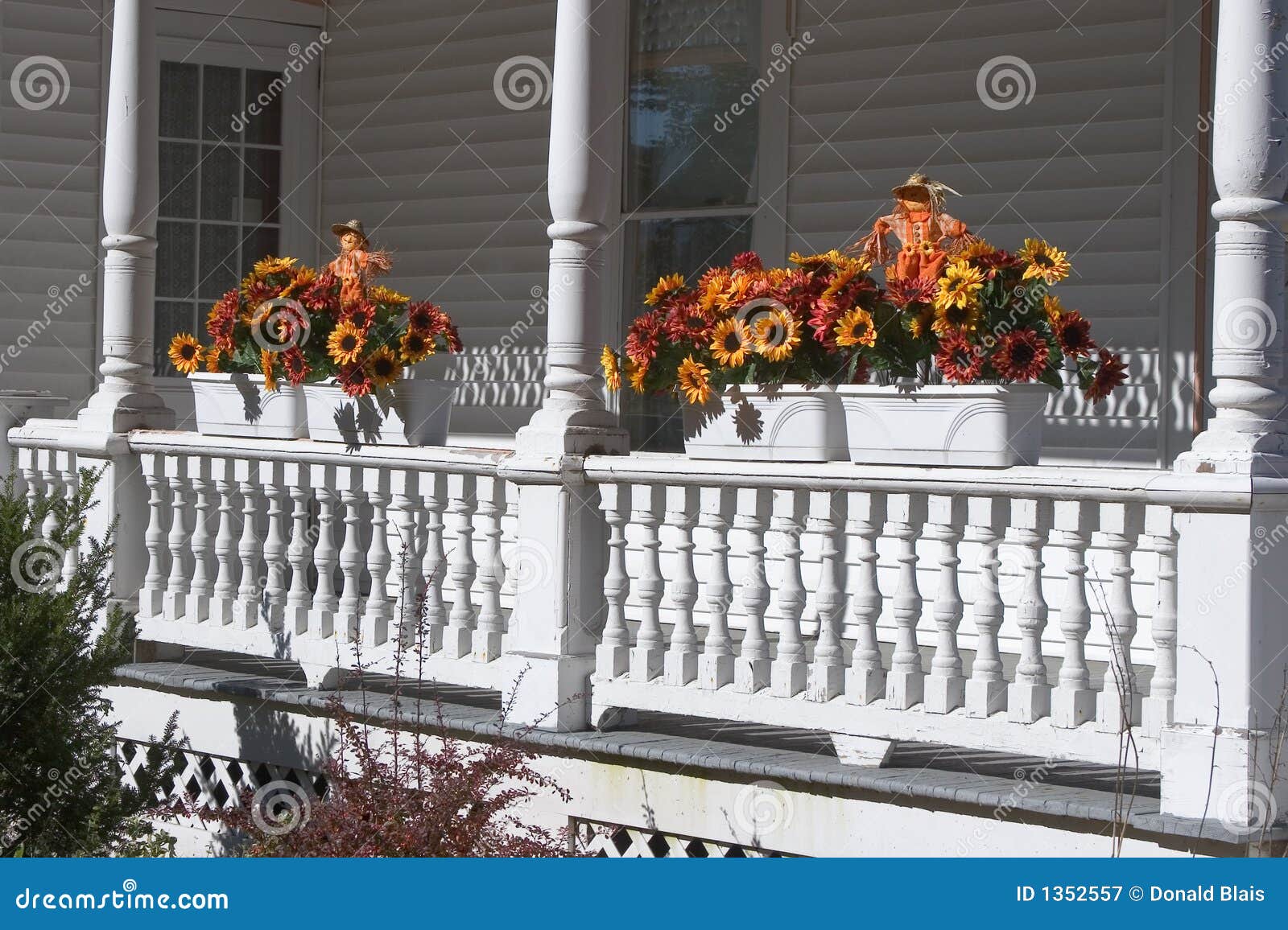 Autumn Flowers on Railing stock image. Image of cider - 1352557