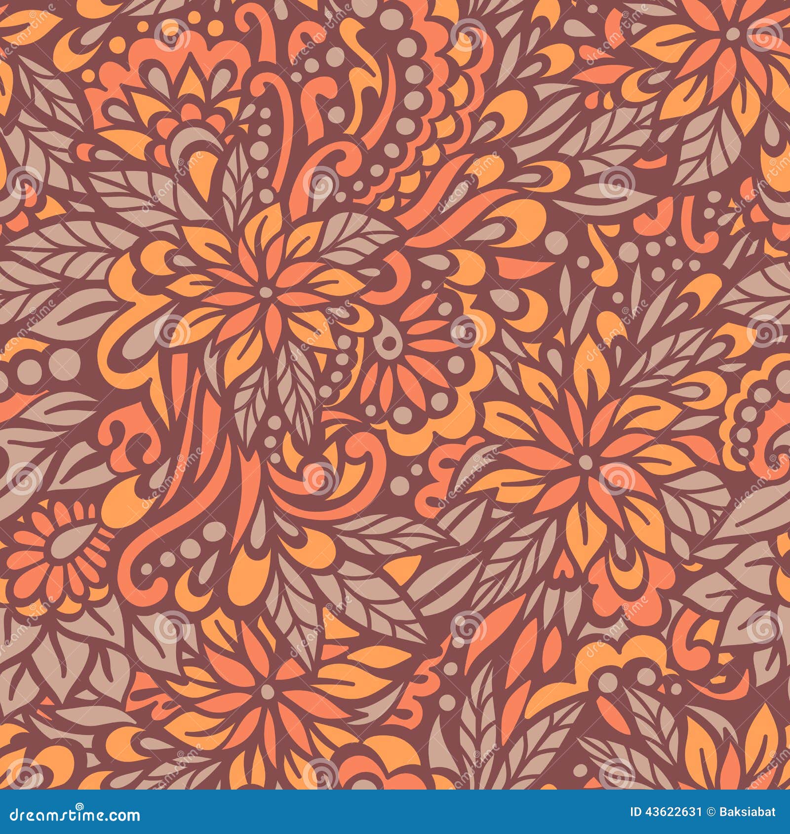 Autumn Flowers. Seamless Decorative Pattern Stock Vector - Illustration ...