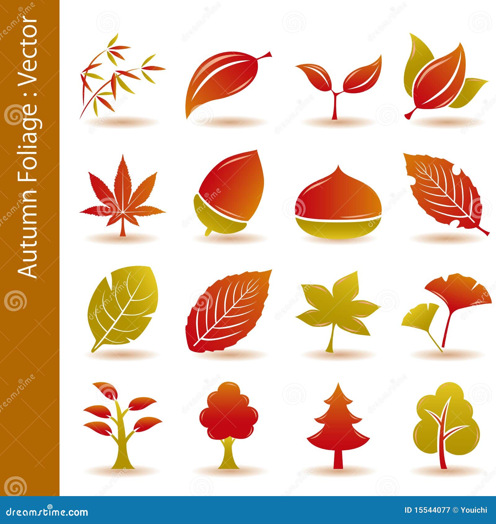 Autumn Foliage Leaf Icons Set Stock Vector - Illustration of bright ...