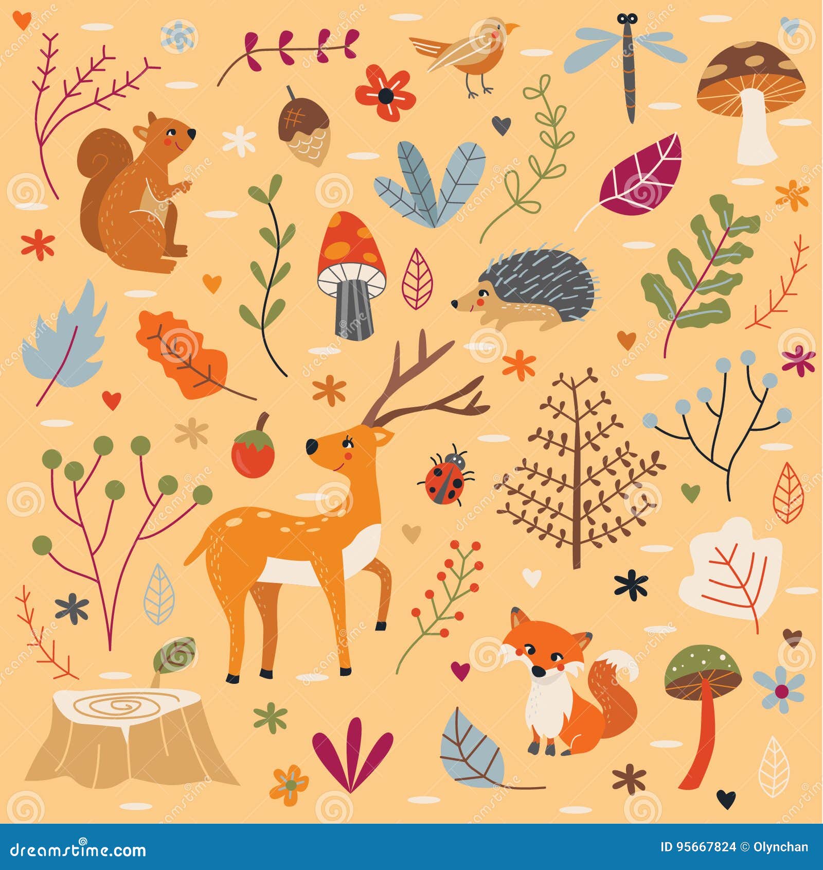 Autumn Forest Animals Set Illustration Vector Stock Vector ...