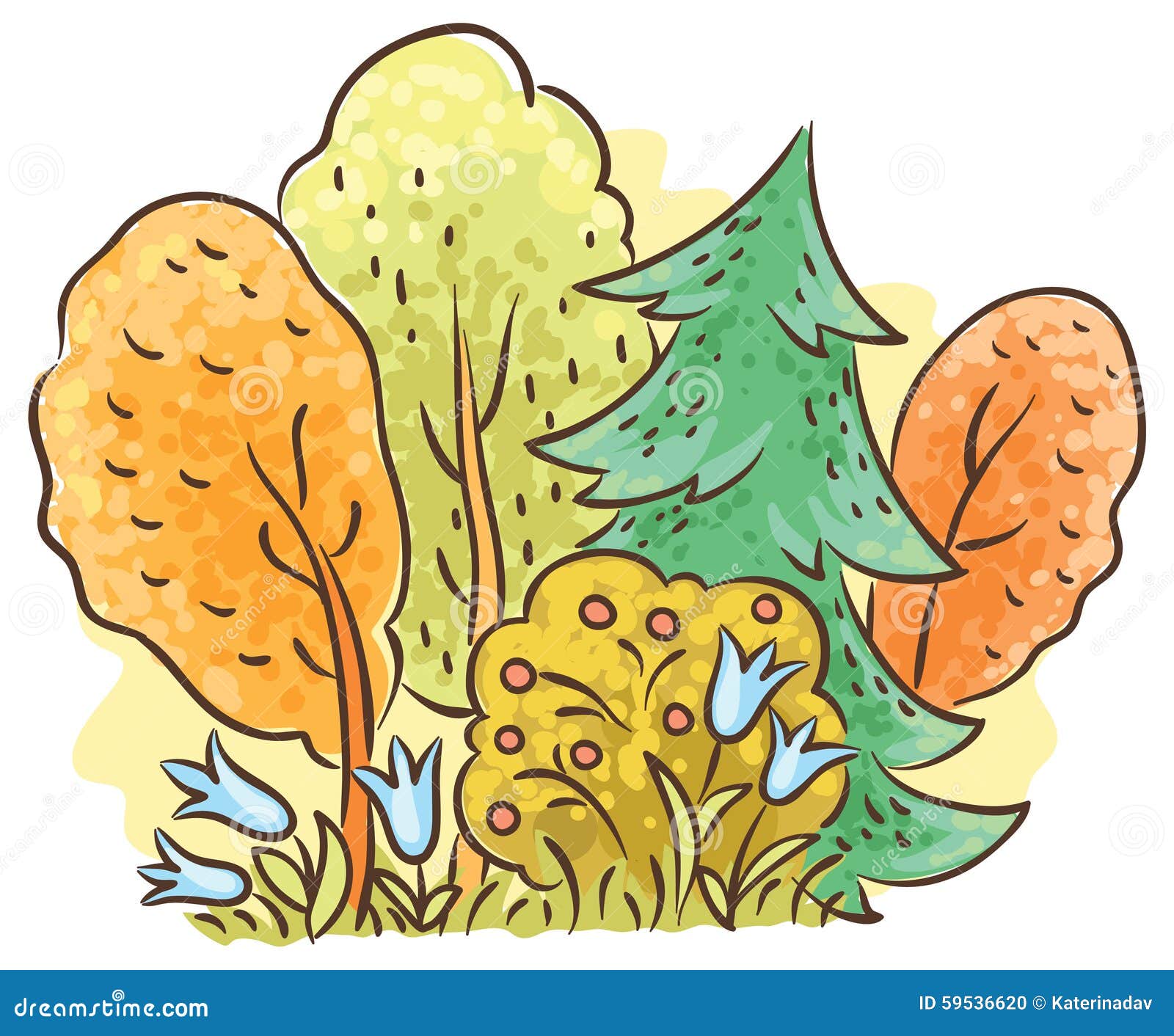 Autumn Forest Cartoon Drawing Stock Vector - Illustration of woods ...