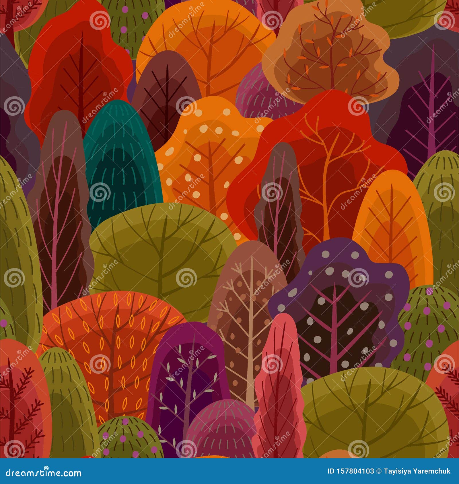 Autumn Forest Pattern. Vector Seamless Texture. Trendy Flat Style ...