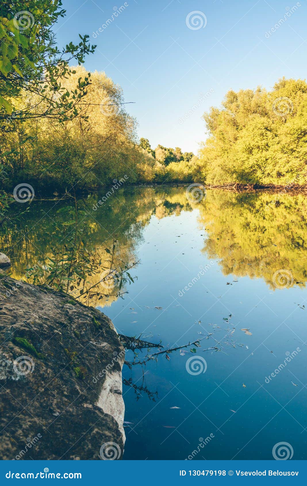 Autumn Forest with Reflection on Water Surface Stock Photo - Image of ...