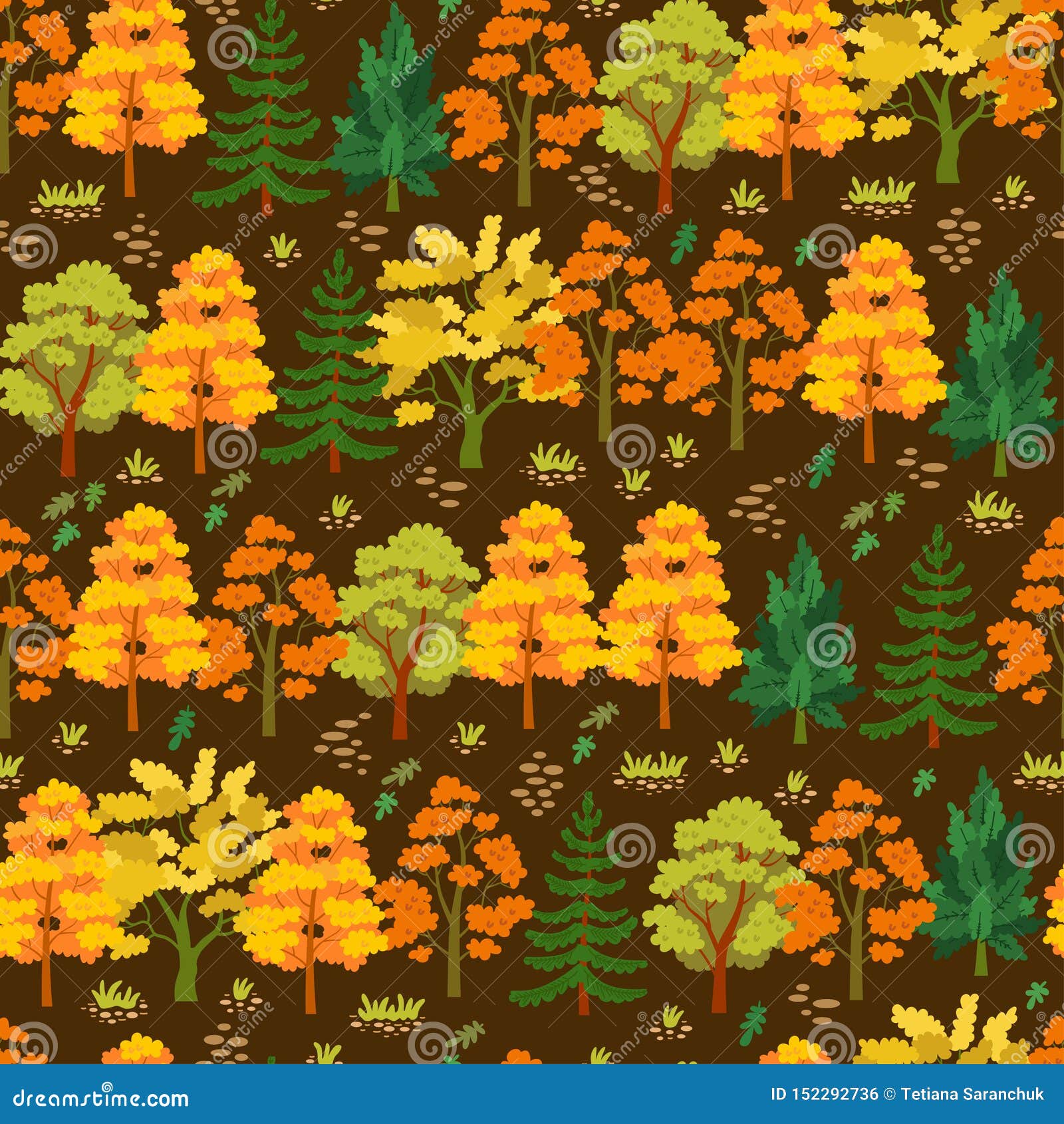 Autumn Forest Trees Pattern. a Woodland Background Stock Vector ...