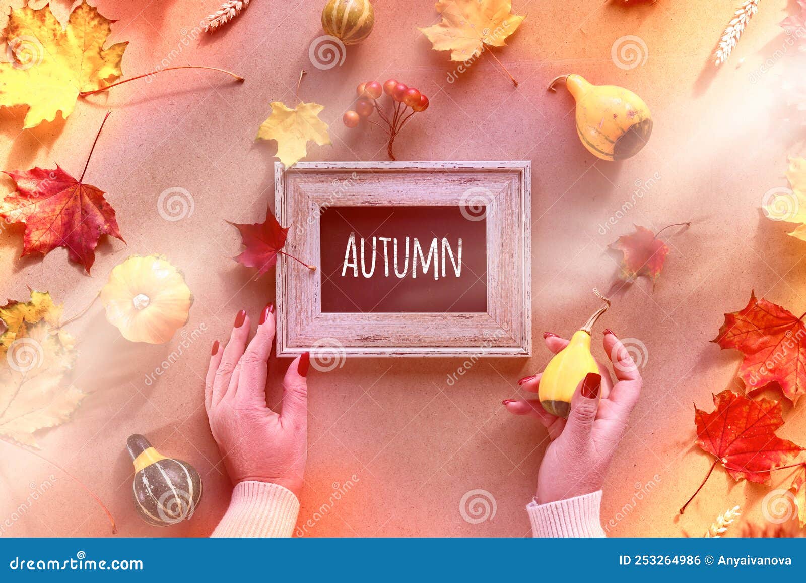 Autumn Frame, Caption Greeting Text Autumn. Hands with Frame and ... Autumn Frame, Caption Greeting Text Autumn. Hands with Frame and ...