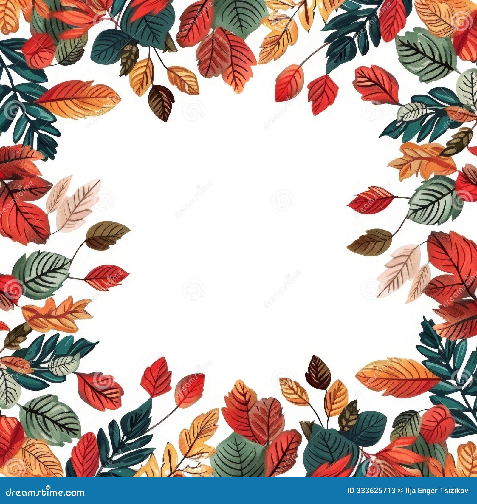 Autumn Frame, Colorful Fall Leaves Border on White Background, Natural ...