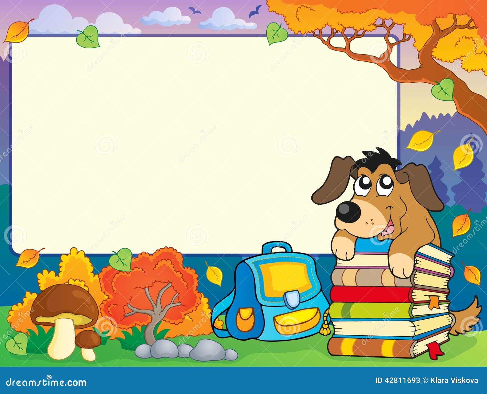 Autumn Frame with Dog and Books Stock Vector - Illustration of branch ...