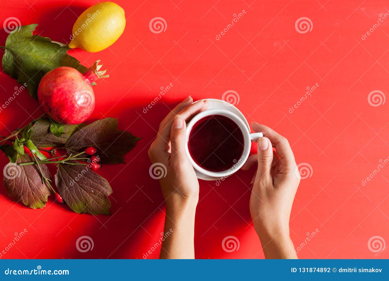 Autumn Fruit Leaves a Cup of Tea for Breakfast Stock Photo - Image of ...