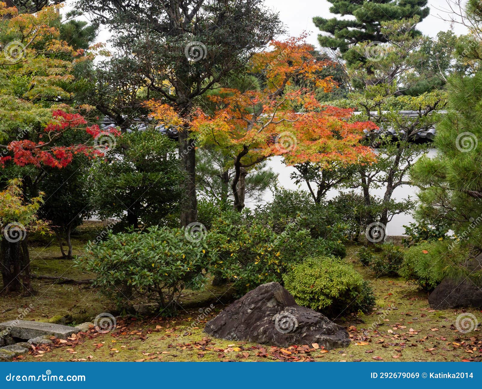 Autumn Garden in Japan with Maple Trees Changing Colors Stock Image ...