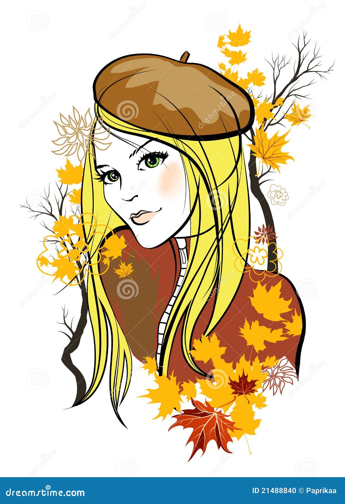 Autumn girl stock vector. Illustration of design, foliage - 21488840