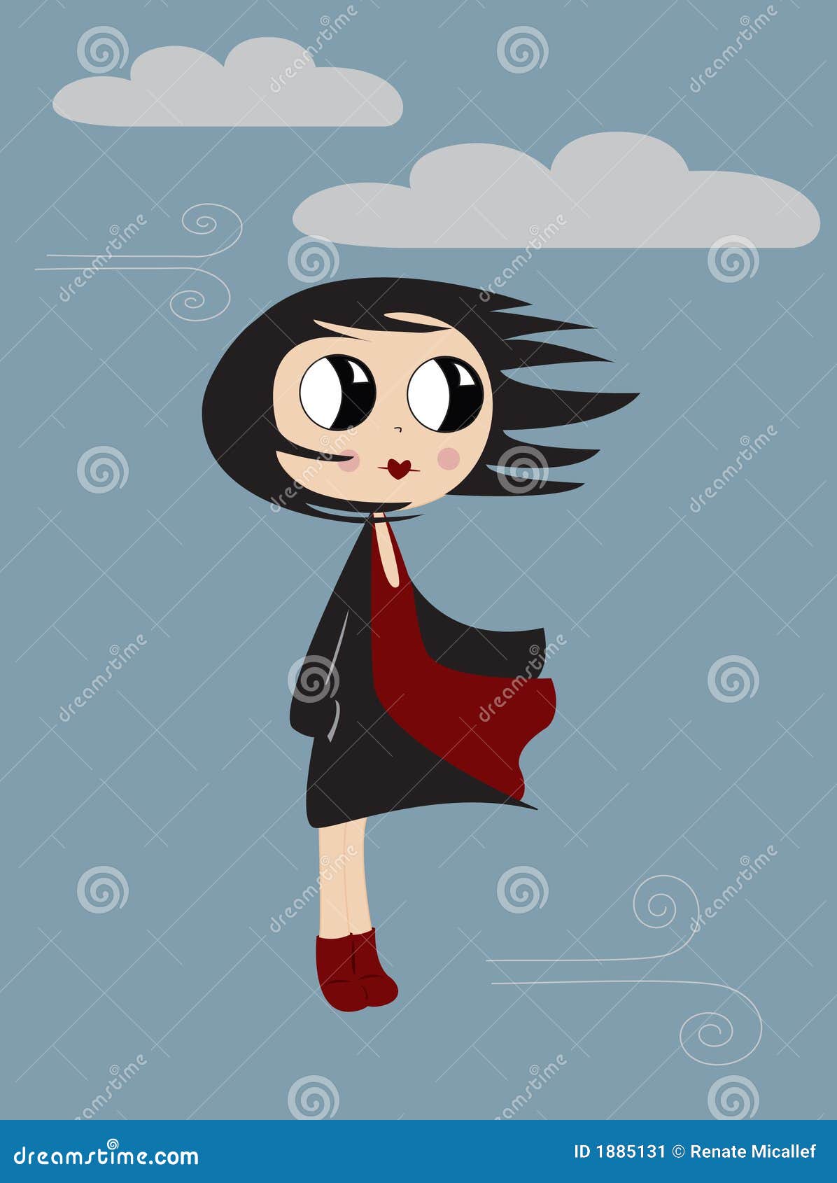 Autumn Girl in the Wind stock vector. Illustration of child - 1885131