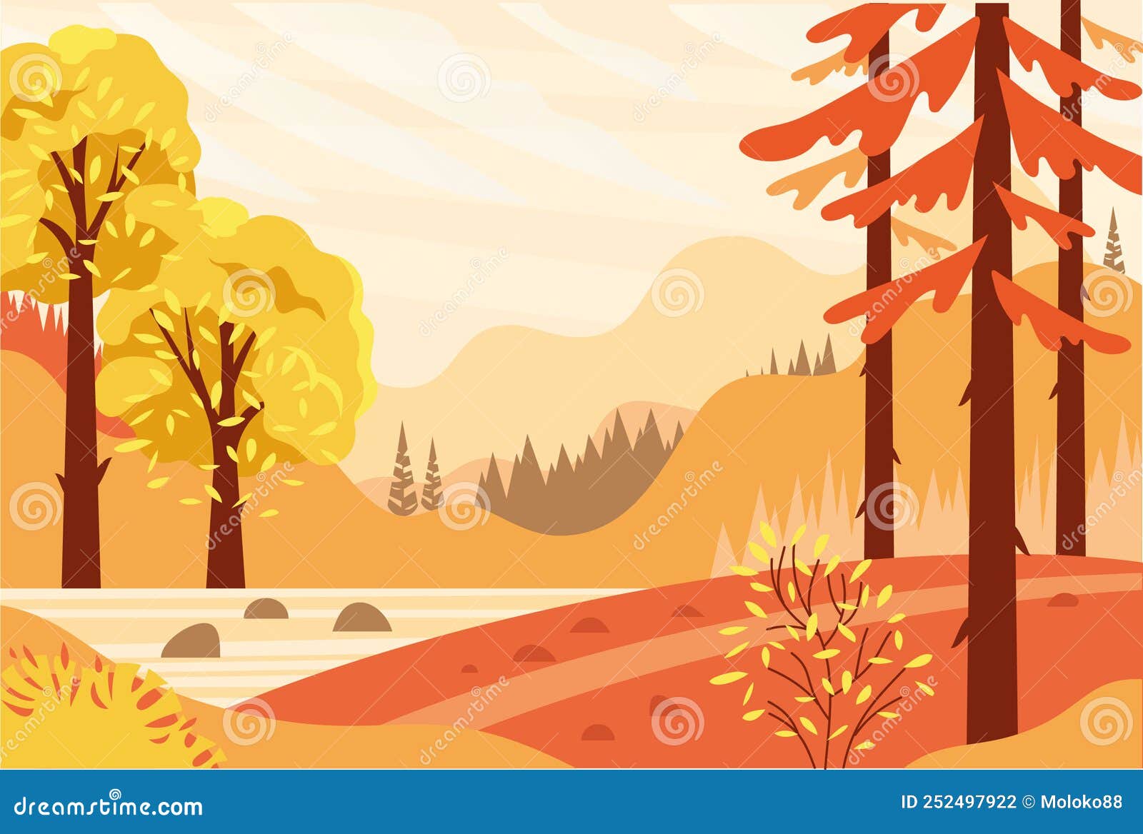 Autumn Hand Drawn Landscape. Vector Illustration Stock Vector ...