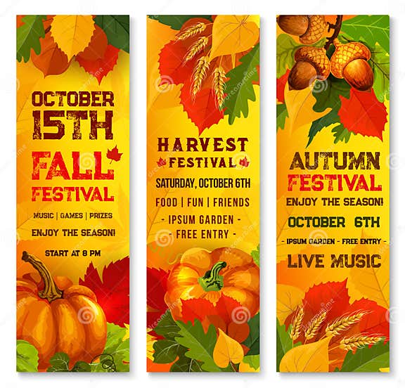 Autumn Harvest Festival Banner With Pumpkin Leaf Stock Vector