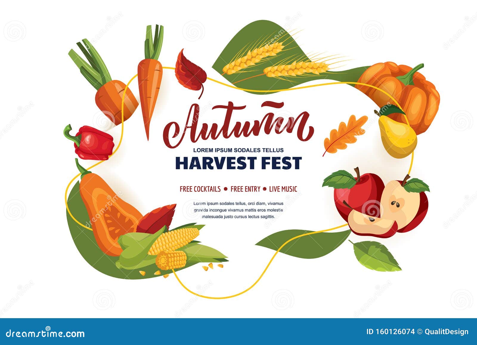 Autumn Harvest Festival And Fall Fair Poster Banner Design Layout