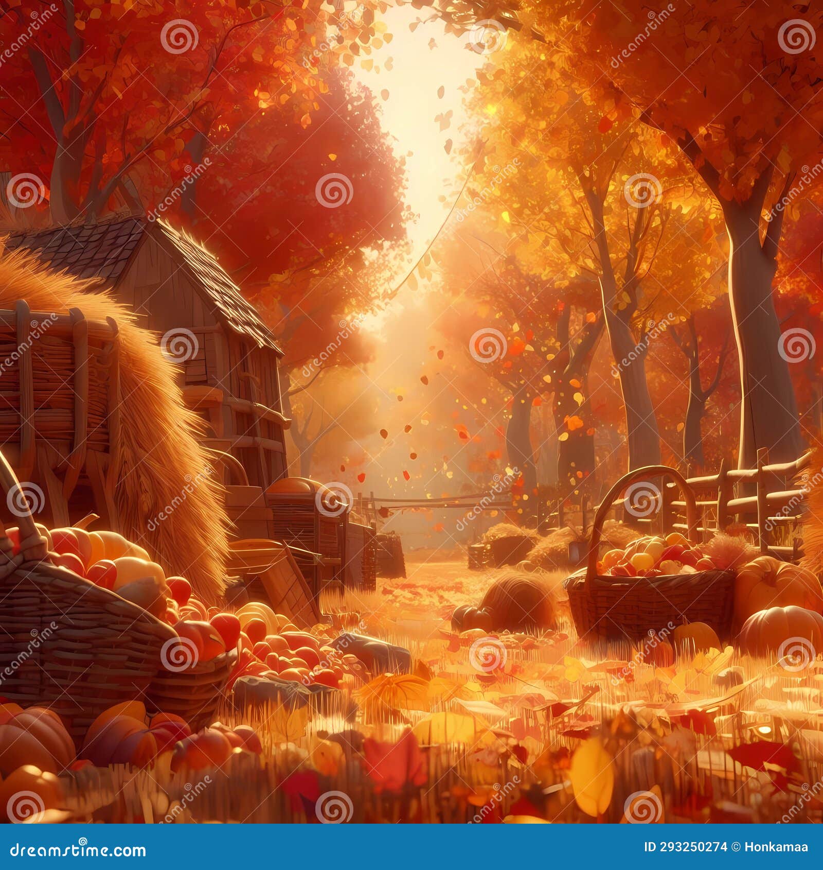 Autumn harvest scene stock illustration. Illustration of person - 293250274