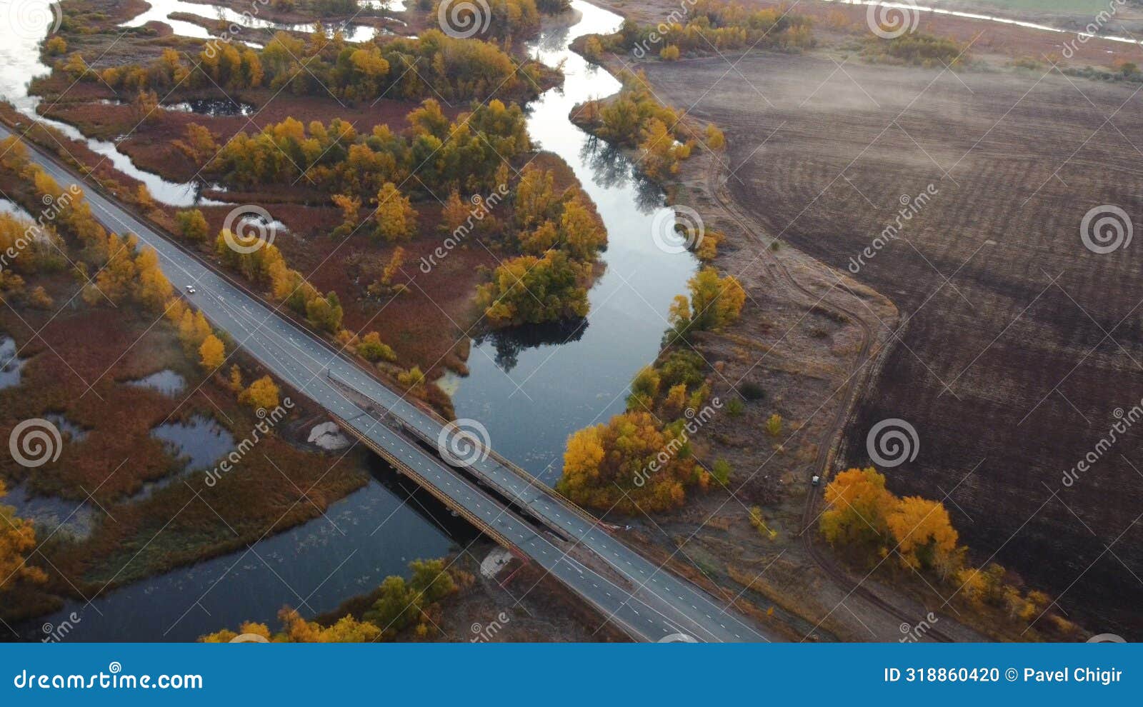 Autumn, Highway, Bridge Over the River Stock Photo - Image of bridge ...