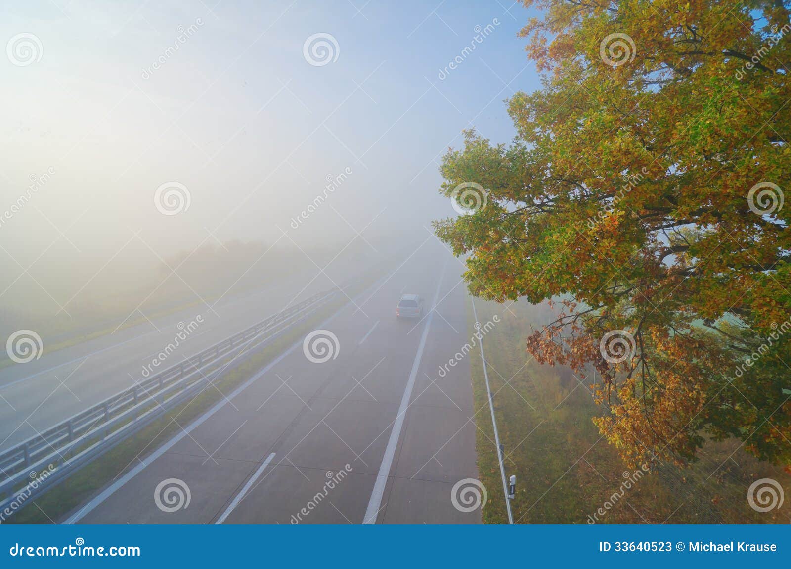 Autumn, Highway, Fog, Foliage Stock Image - Image of autumn, sunshine ...