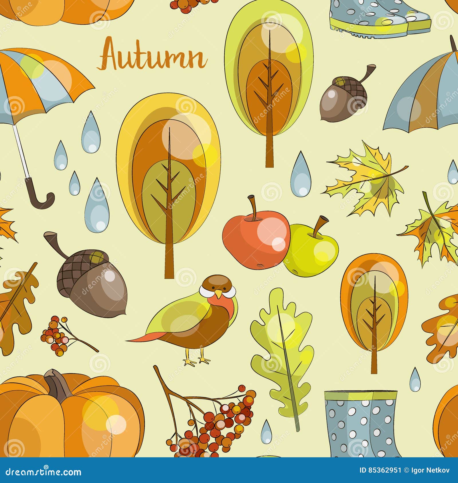 Autumn Icon and Objects Pattern Set Stock Vector - Illustration of ...