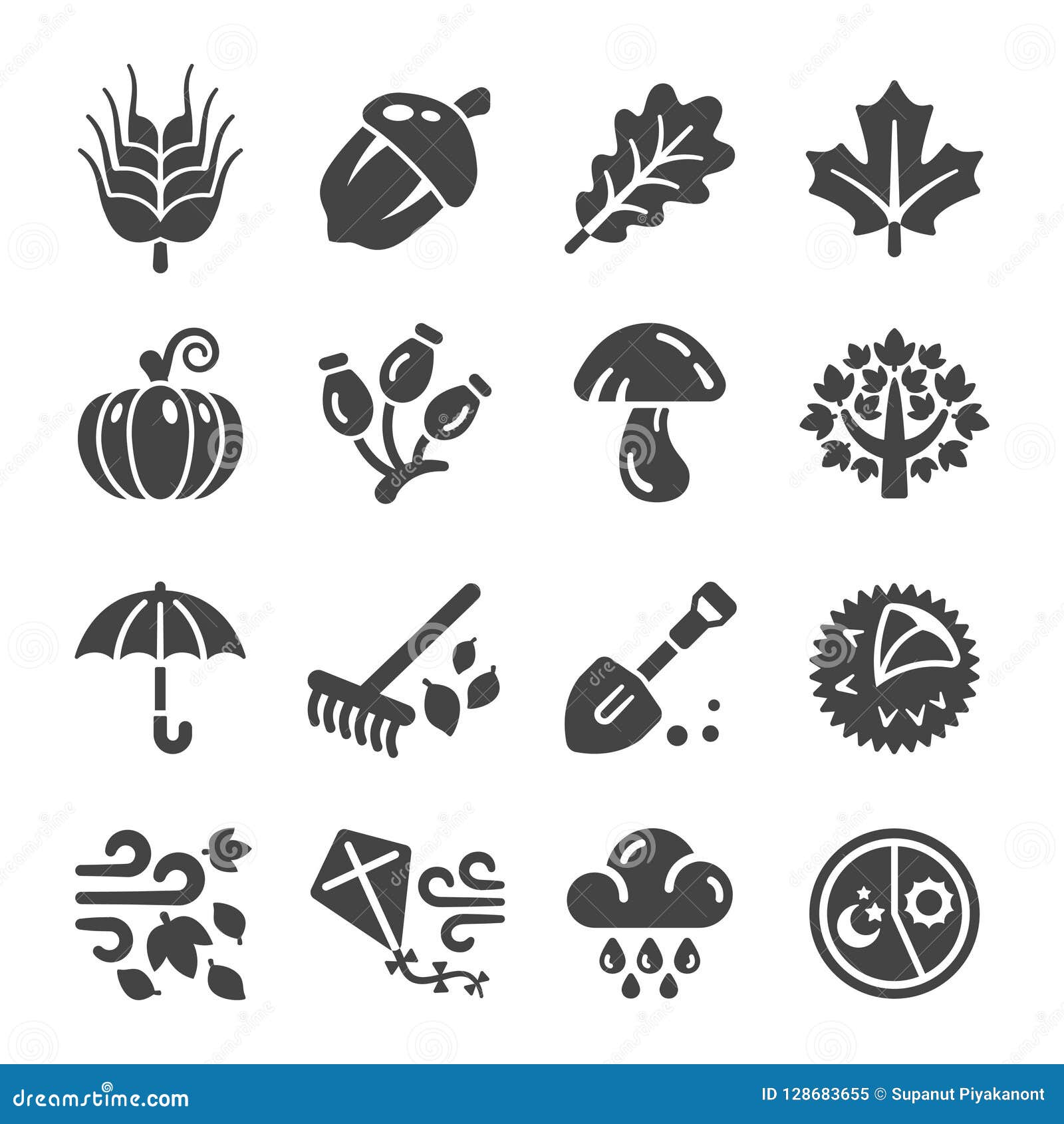 Autumn icon set stock vector. Illustration of fall, decoration - 128683655