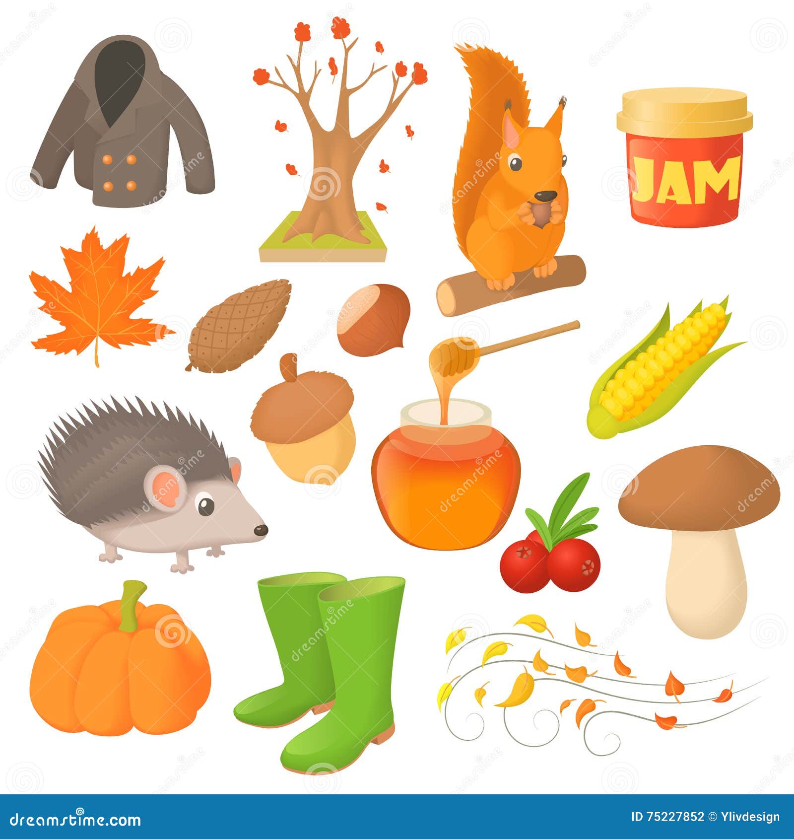 Autumn Icons Set in Cartoon Style Stock Vector - Illustration of crop ...