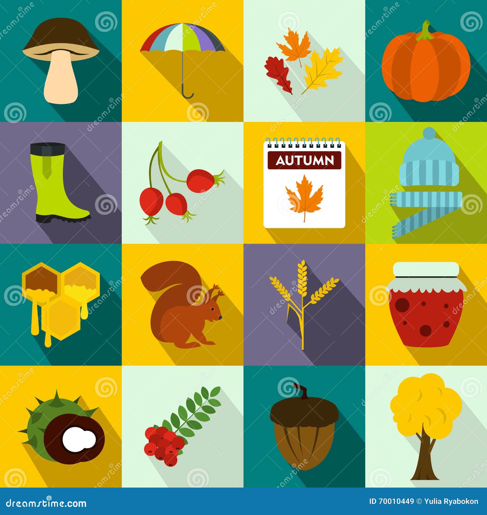 Autumn Icons Set, Flat Style Stock Vector - Illustration of gardening ...