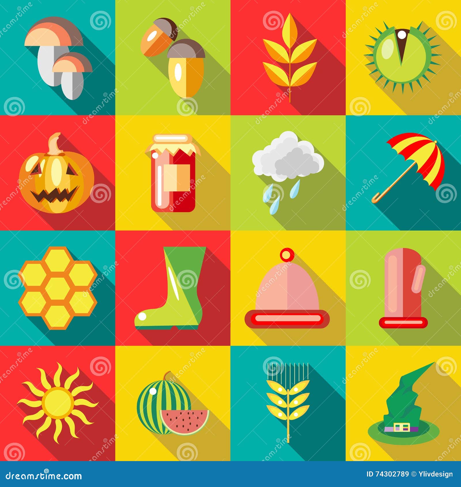 Autumn Icons Set, Flat Style Stock Vector - Illustration of october ...