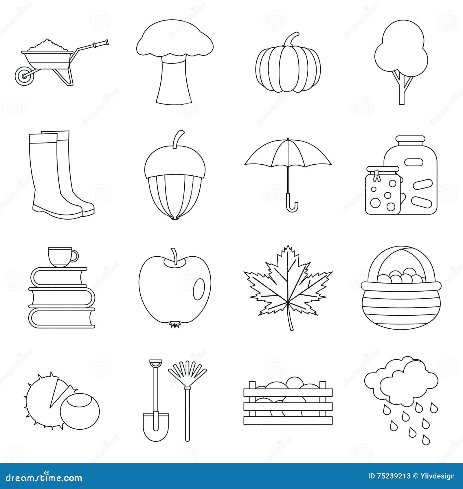 Autumn Icons Set, Outline Ctyle Stock Vector - Illustration of animal ...