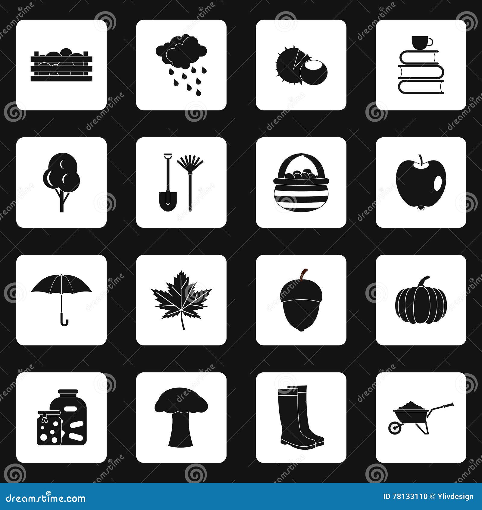 Autumn Icons Set, Simple Style Stock Vector - Illustration of acorn ...